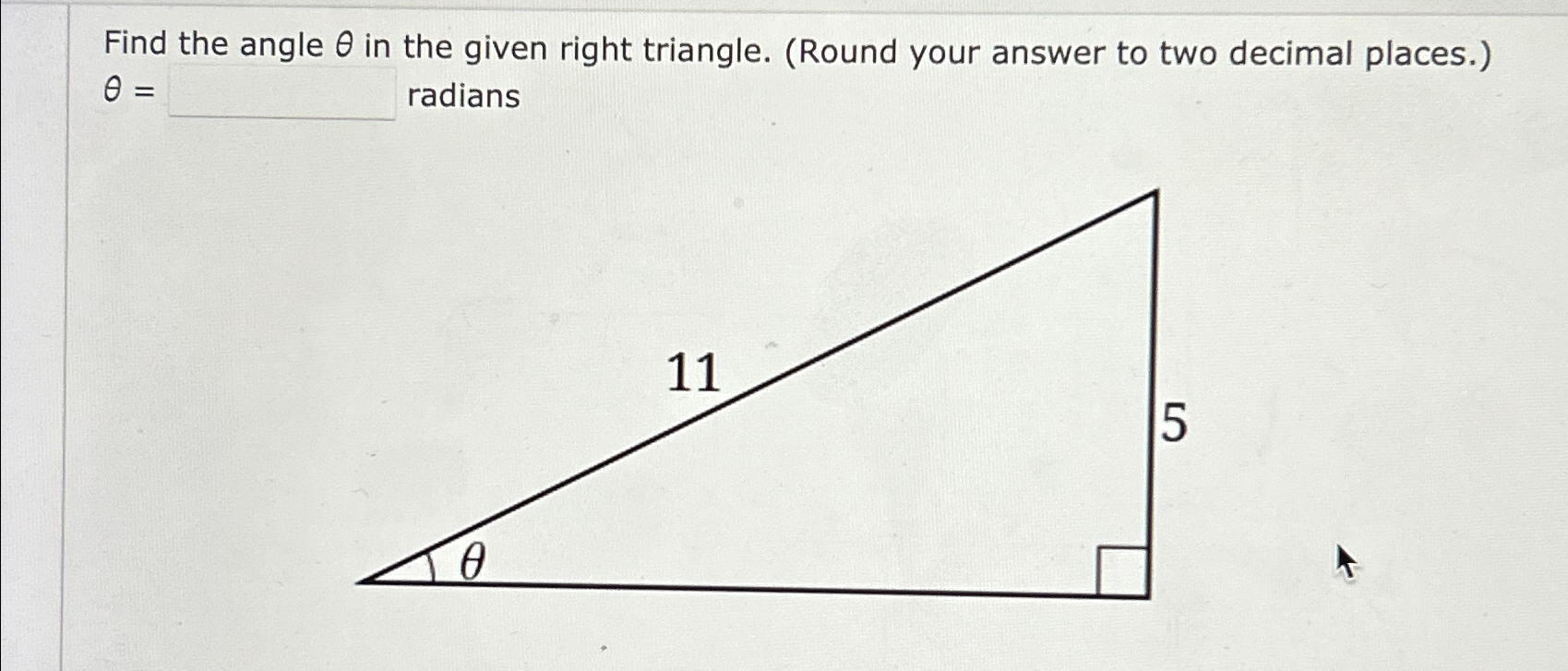 Solved Find the angle θ ﻿in the given right triangle. (Round | Chegg.com