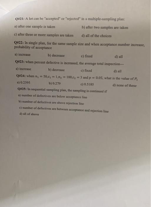 Solved QH21: A lot can be "accepted" or "rejected" in a | Chegg.com