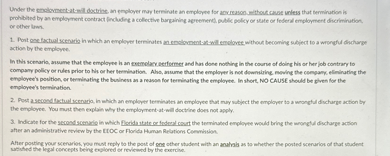 Solved Under the employment-at-will doctrine, an employer | Chegg.com