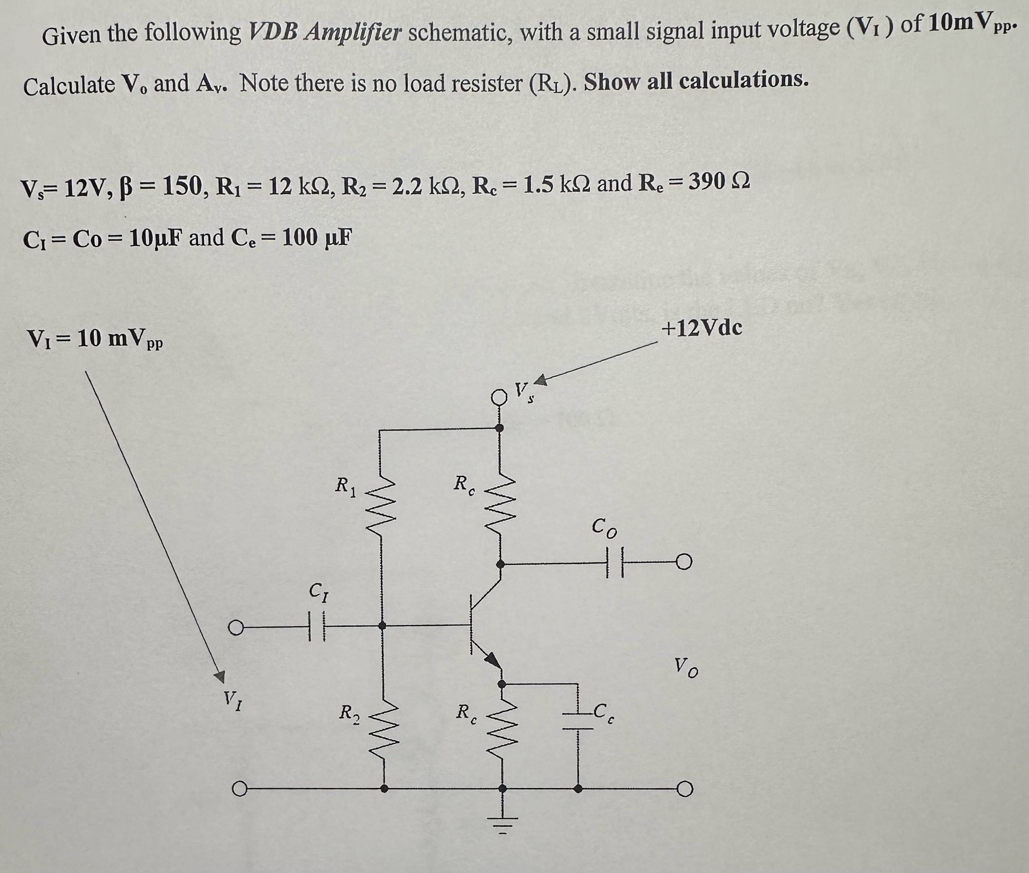 Solved Given the following VDB Amplifier schematic, with a | Chegg.com