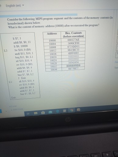Solved e English (en) Consider the following MIPS program | Chegg.com