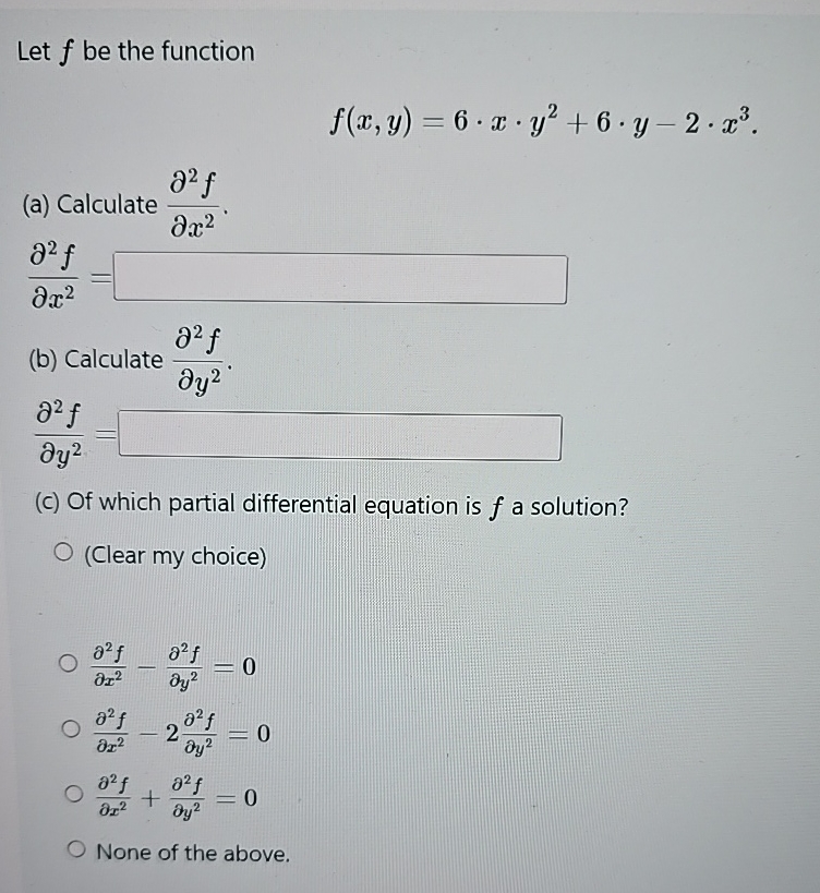 Solved Let f ﻿be the functionf(x,y)=6*x*y2+6*y-2*x3.(a) | Chegg.com
