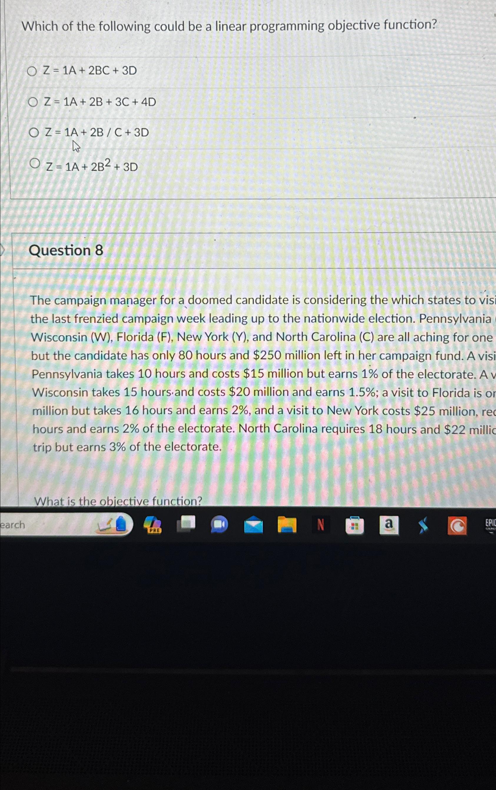 Solved Which of the following could be a linear programming | Chegg.com