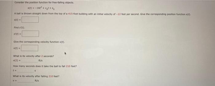 Solved Consider the position function for free-falling | Chegg.com