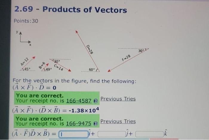 Solved 2.69 - Products of Vectors Points: 30 For the vectors | Chegg.com