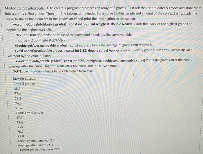 Solved Modify the provided code to create a program to | Chegg.com