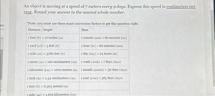 Solved An object is moving at a speed of 7 meters every 9 | Chegg.com