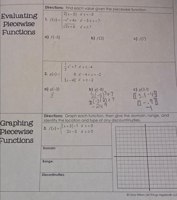 Solved Evaluating Piecewise Functions Directions: Find each | Chegg.com