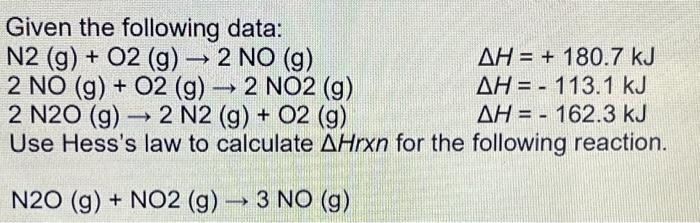 Solved Given the following data: N2( g)+O2( | Chegg.com