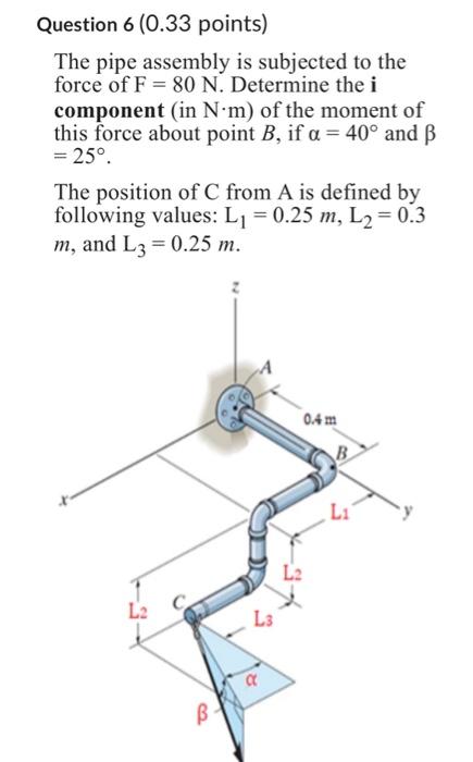 Solved The pipe assembly is subjected to the force of F=80 | Chegg.com