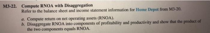 Solved M3-22. Compute RNOA with Disaggregation Refer to the | Chegg.com
