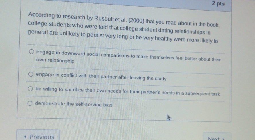 Solved According to research by Rusbult et al. (2000) ﻿that | Chegg.com