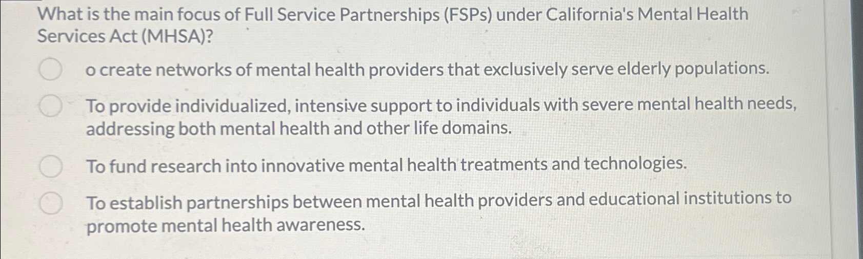 Solved What is the main focus of Full Service Partnerships | Chegg.com