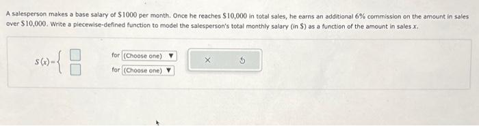 Solved A salesperson makes a base salary of $1000 per month. | Chegg.com