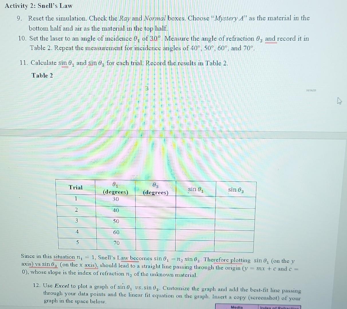 Solved 9. Reset the simulation. Check the Ray and Normal | Chegg.com