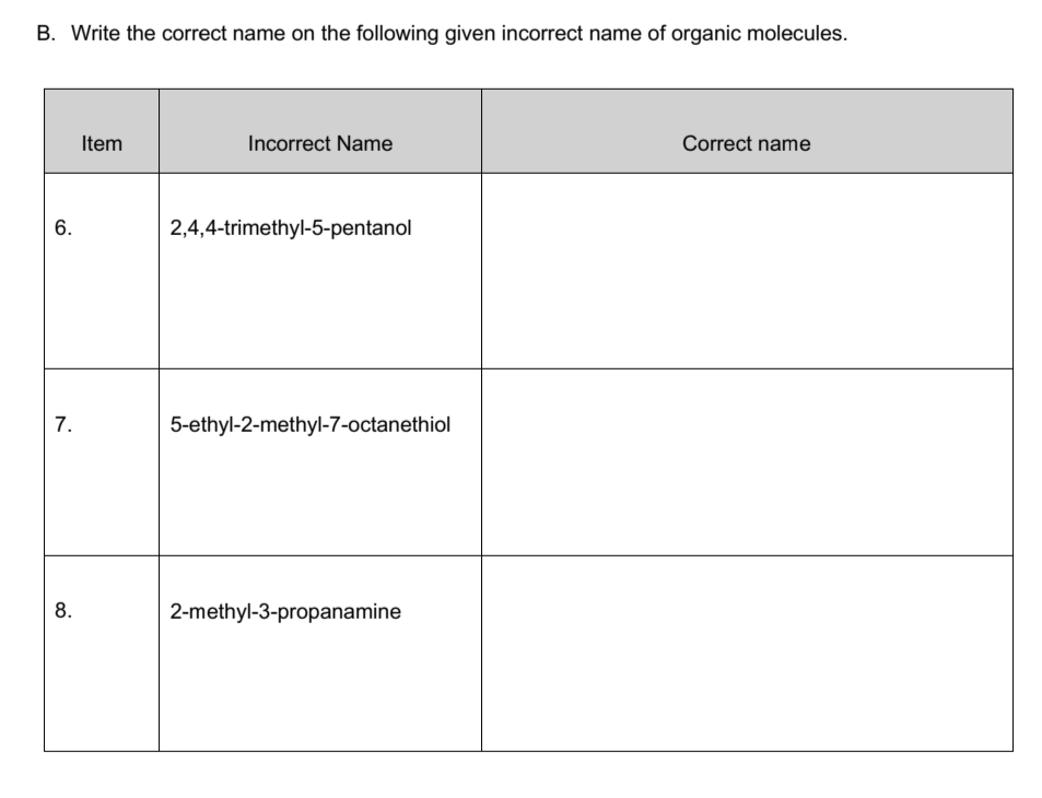 Solved B. ﻿Write the correct name on the following given | Chegg.com