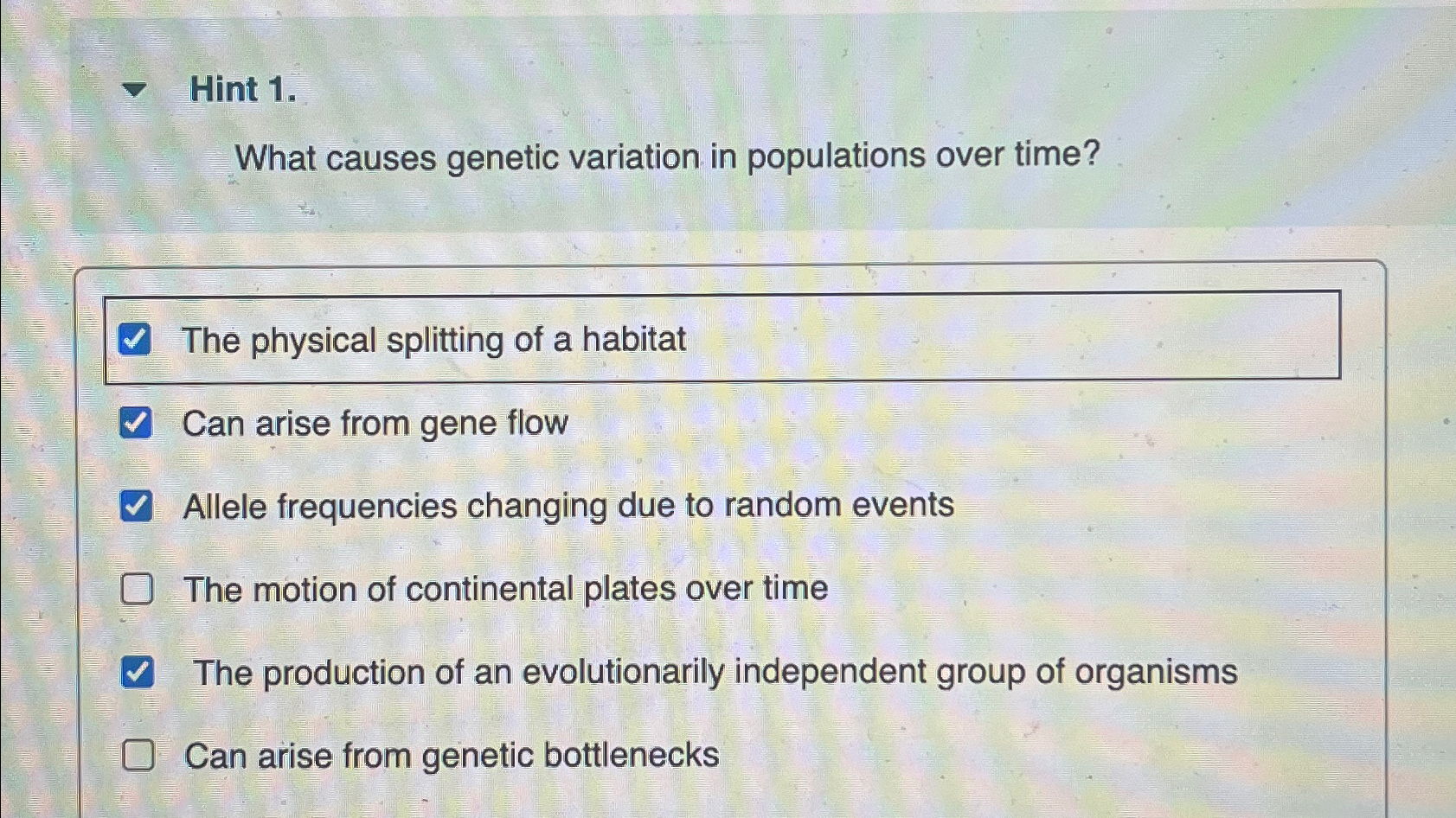 Solved Hint 1.What causes genetic variation in populations | Chegg.com