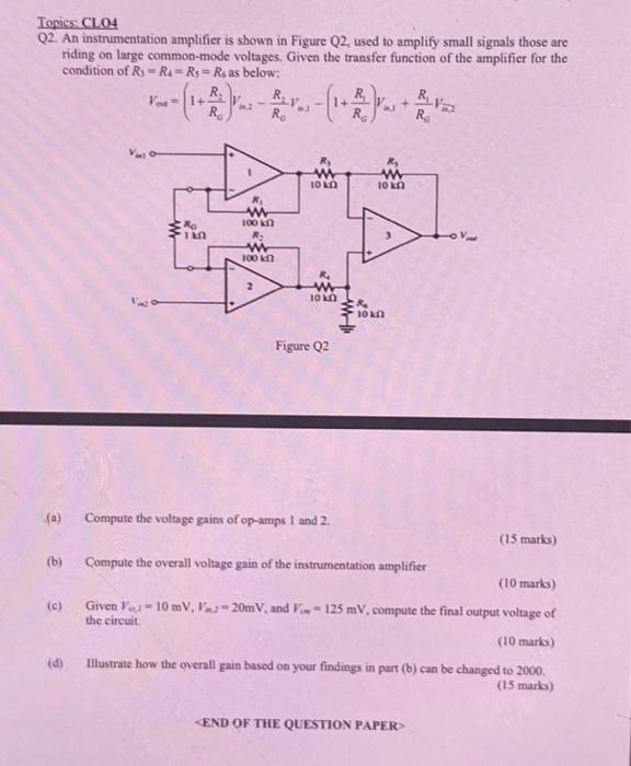 Solved Topics: CLO4 Q2. An instrumentation amplifier is | Chegg.com