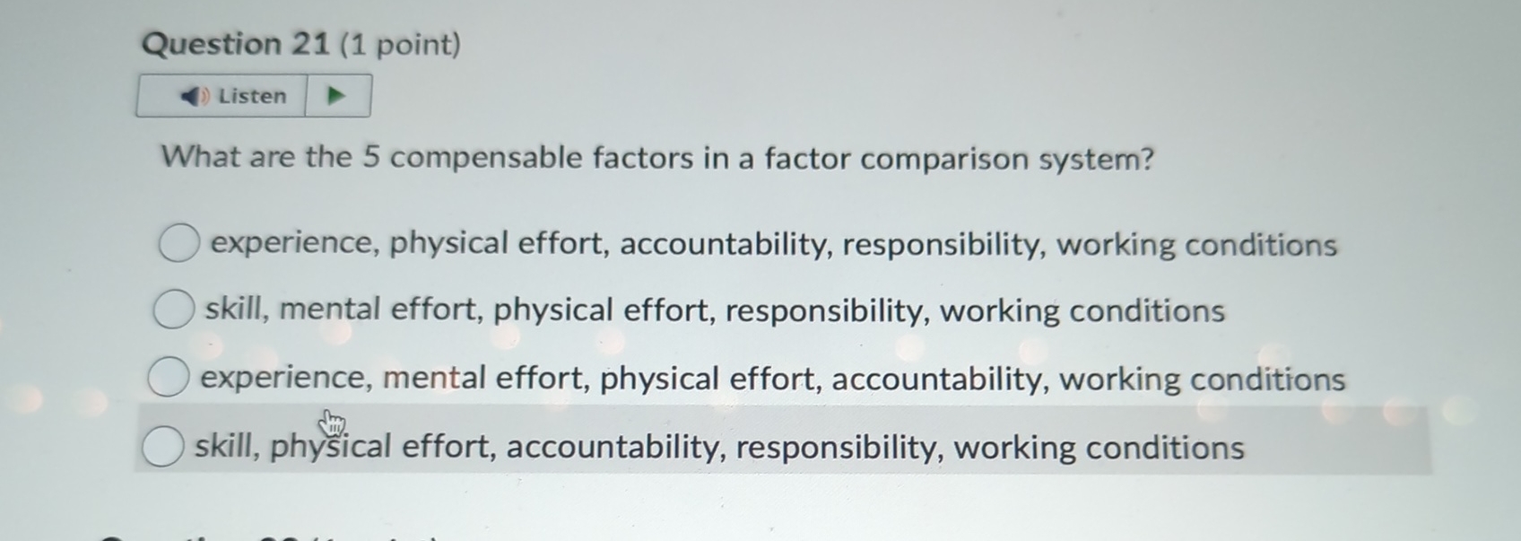 Solved Question 21 (1 ﻿point)What are the 5 ﻿compensable | Chegg.com