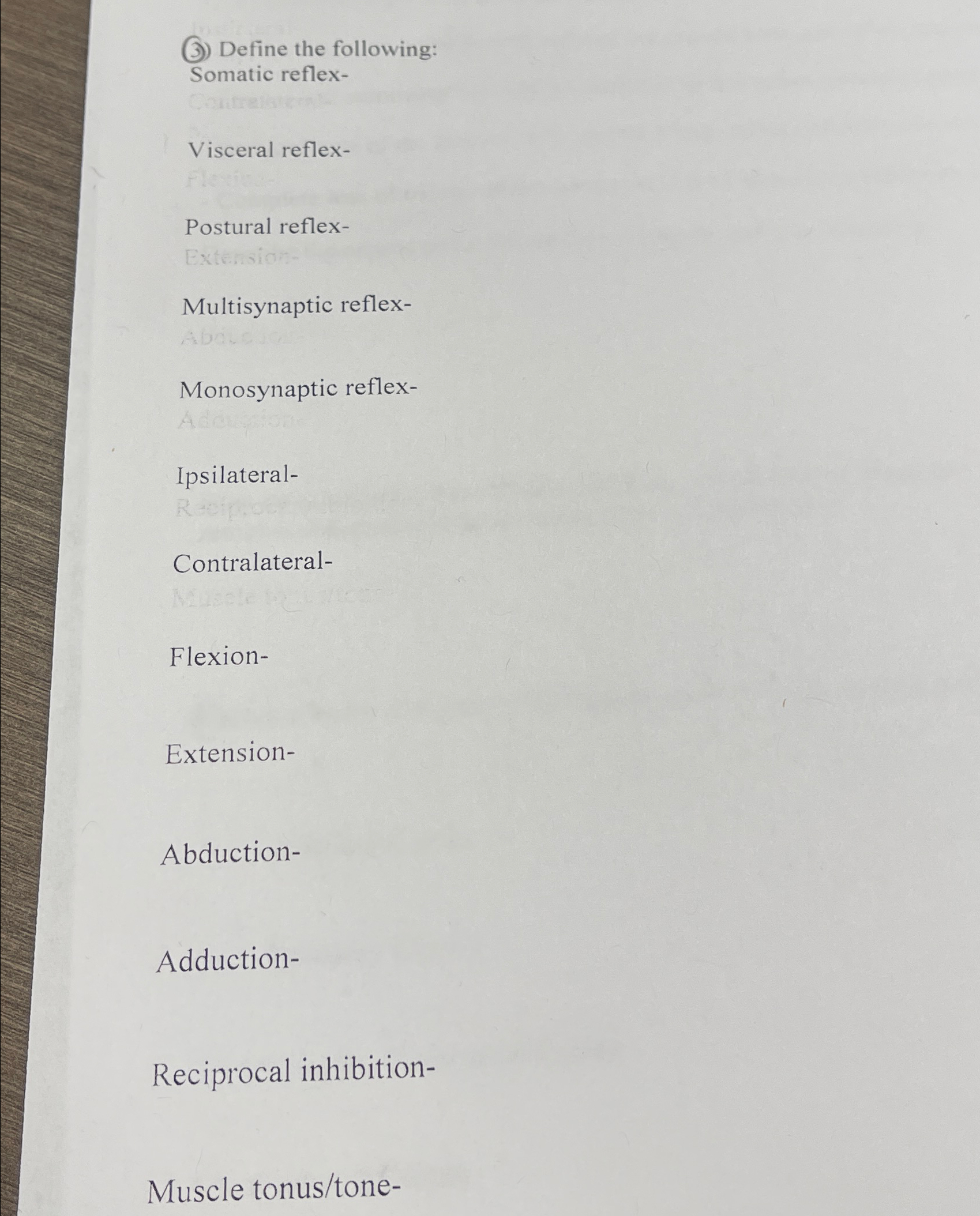 Solved (3) ﻿Define the following:Somatic reflex-Visceral | Chegg.com