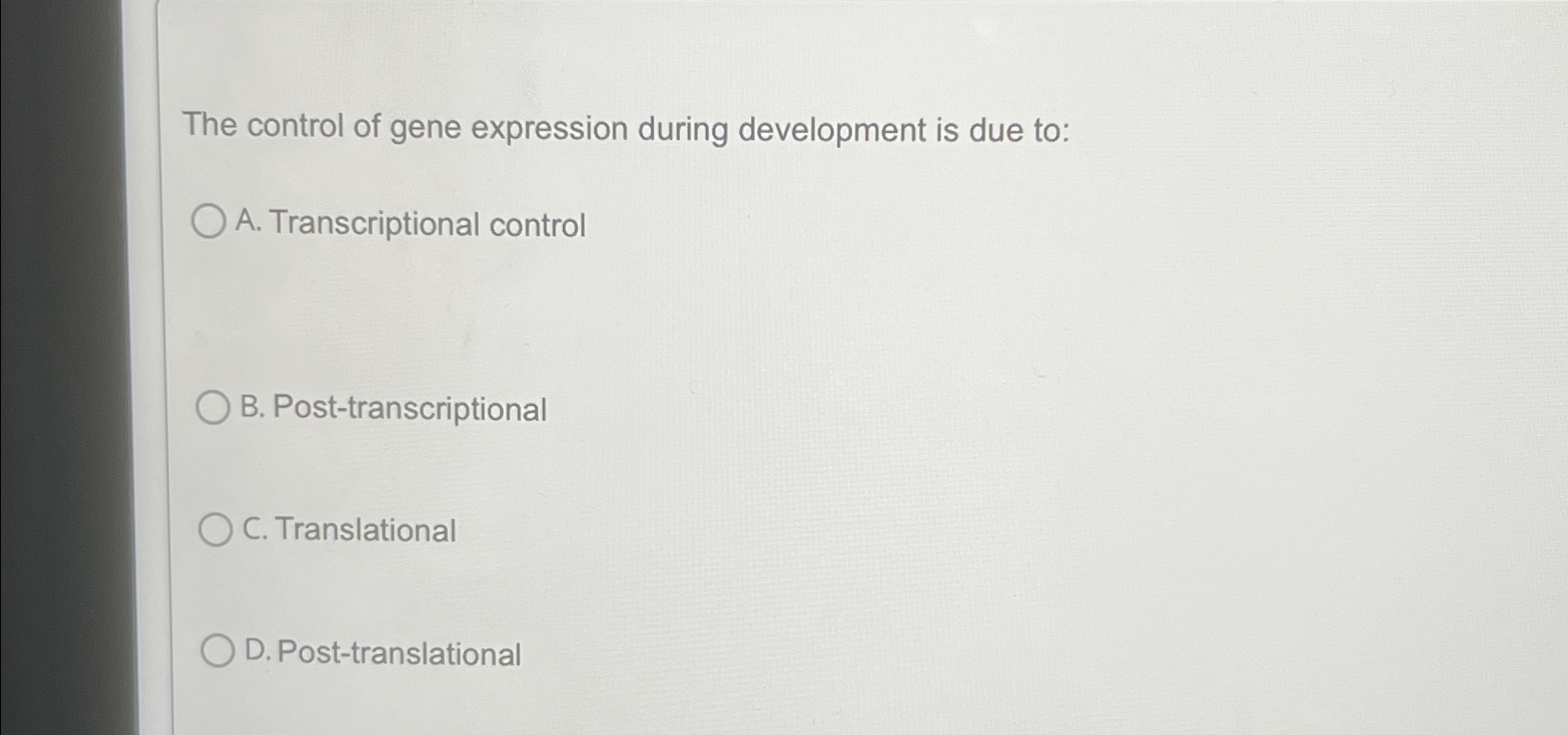 Solved The control of gene expression during development is | Chegg.com