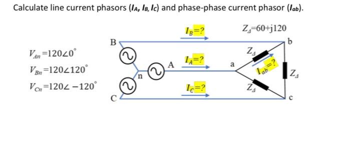 Solved Calculate line current phasors (IA,IB,IC) and | Chegg.com