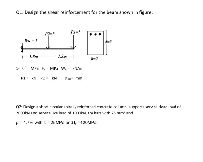Solved Q1: Design the shear reinforcement for the beam shown | Chegg.com