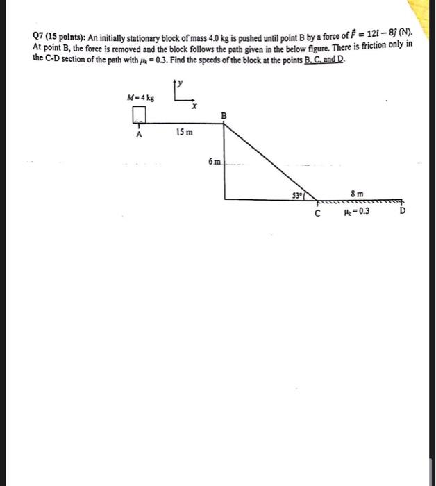 Solved Q7 (15 points): An initially stationary block of mass | Chegg.com