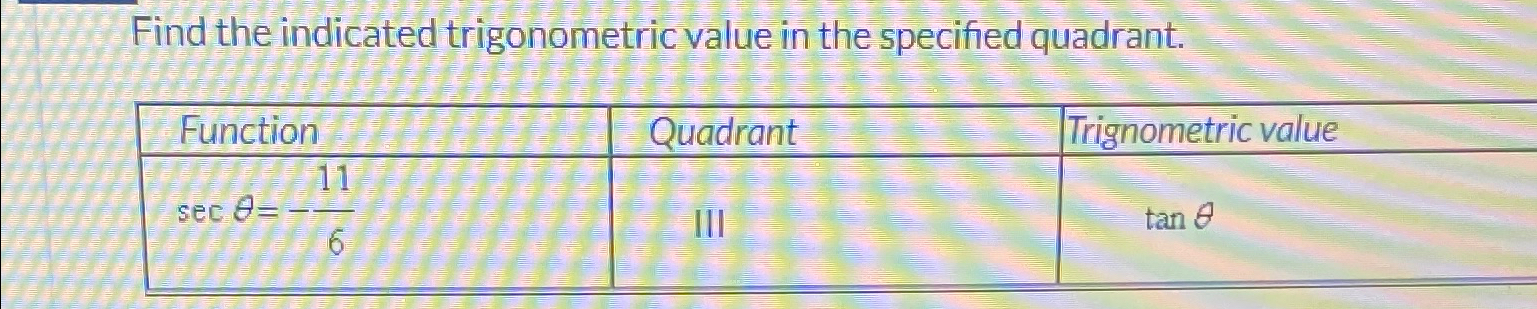 Solved Find the indicated trigonometric value in the | Chegg.com
