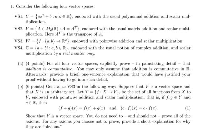 Solved 1. Consider the following four vector spaces: VS1. | Chegg.com