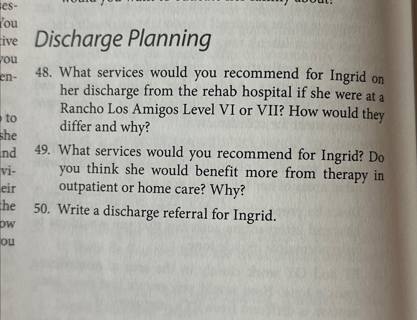 Solved Discharge Planning48. ﻿What services would you | Chegg.com