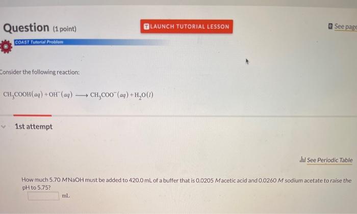 Solved Question (1 point) TLAUNCH TUTORIAL LESSON See page | Chegg.com