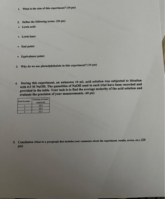 Solved 1. What is the aim of this experiment? (10 pts) 2. | Chegg.com