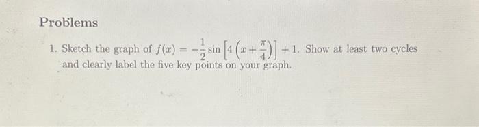 Solved 1. Sketch the graph of f(x)=−21sin[4(x+4π)]+1. Show | Chegg.com