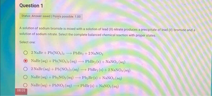 Solved A solution of sodium bromide is mixed with a solution | Chegg.com