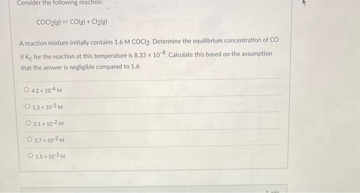 Solved Consider the following reaction: COCl2( | Chegg.com