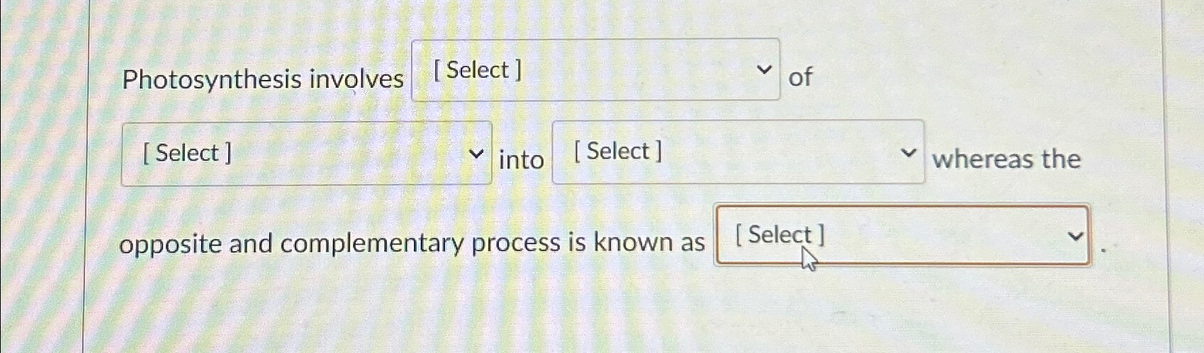 Solved Photosynthesis involves of into whereas the opposite | Chegg.com