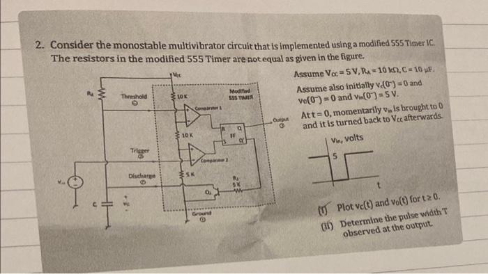 Solved 2. Consider the monostable multivibrator circuit that | Chegg.com