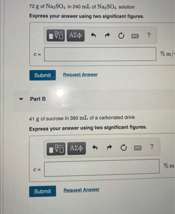 Solved 72 g of Na2SO4 in 240 mL of Na2SO4 solution Express | Chegg.com