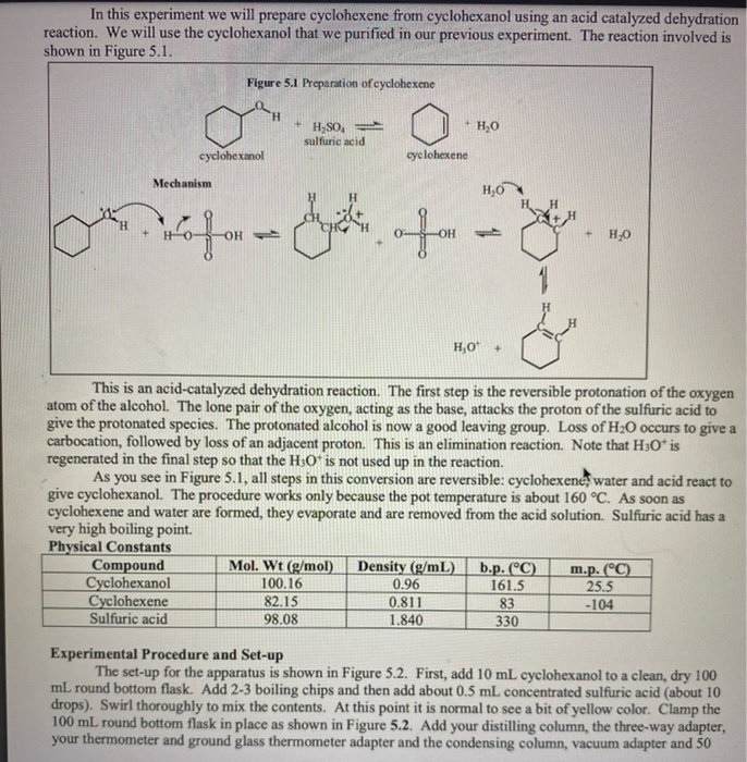 Solved In this experiment we will prepare cyclohexene from | Chegg.com
