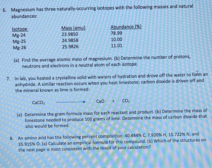 Solved 6. Magnesium has three naturally occurring isotopes | Chegg.com