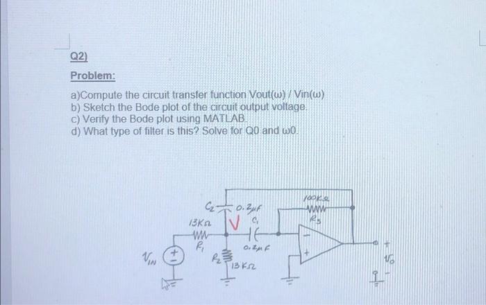Solved Q2) Problem: a)Compute the circuit transfer function | Chegg.com