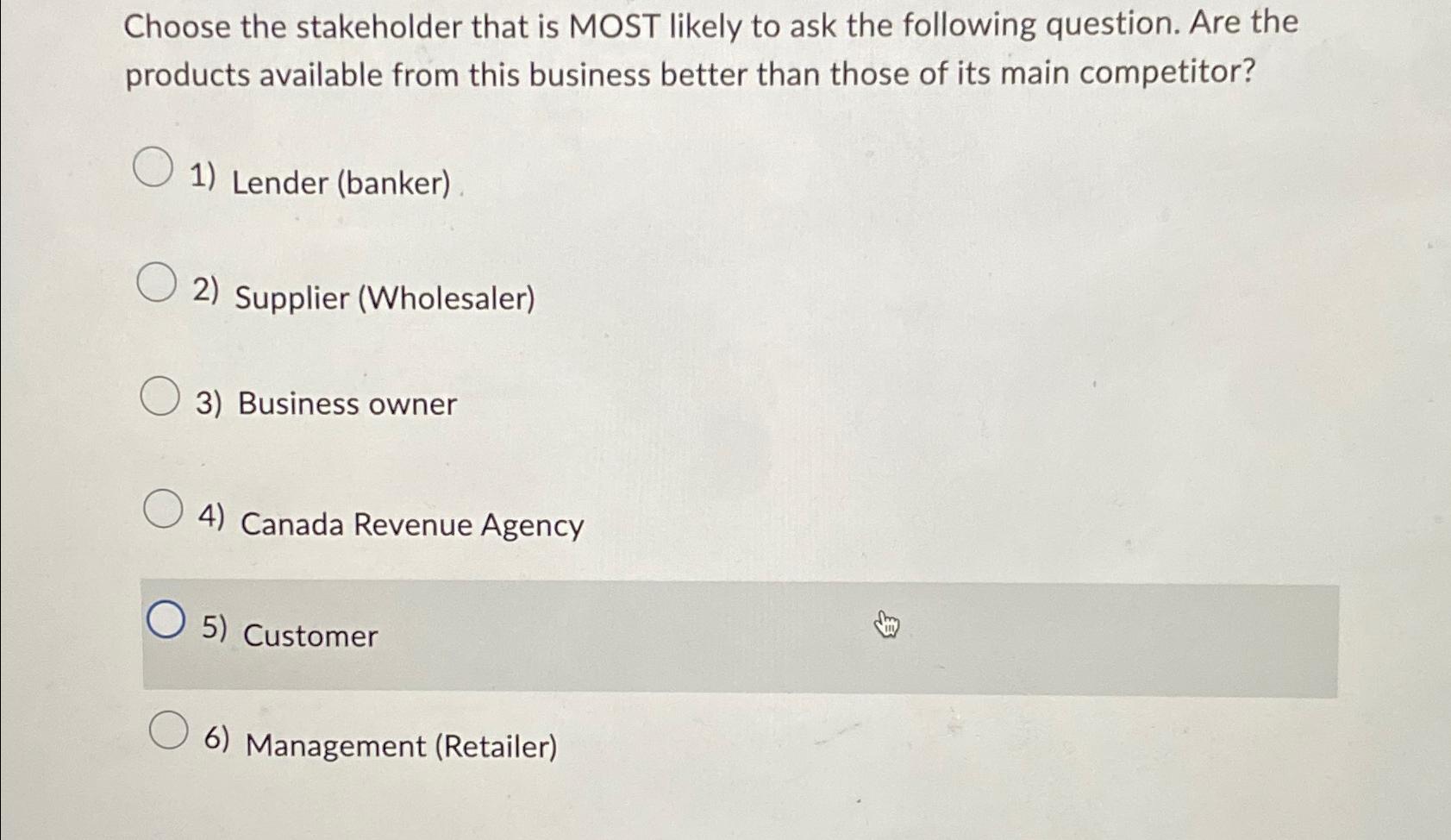 Solved Choose the stakeholder that is MOST likely to ask the | Chegg.com