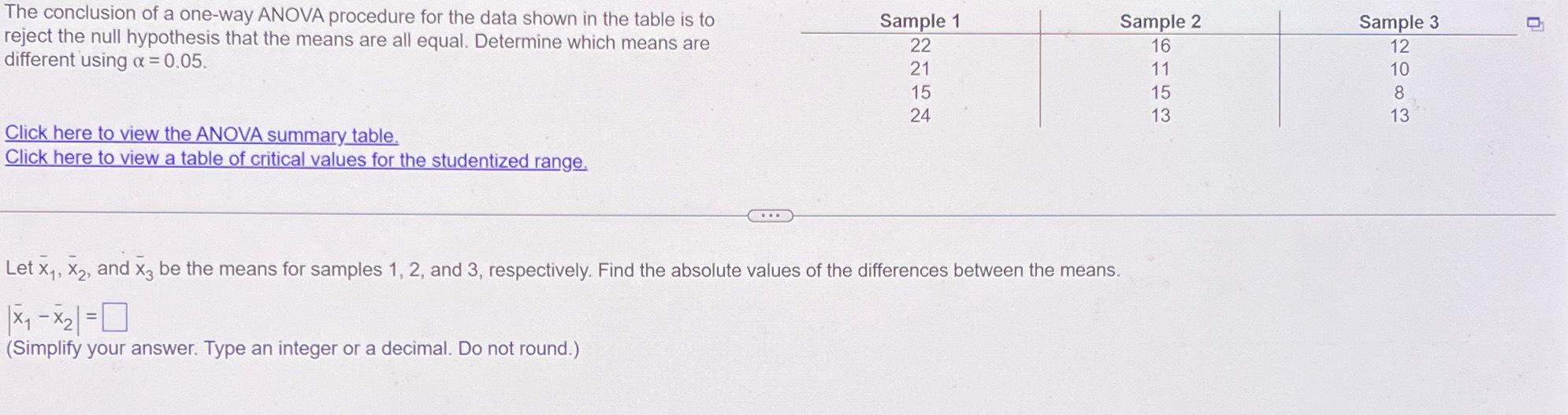 Solved The conclusion of a one-way ANOVA procedure for the | Chegg.com