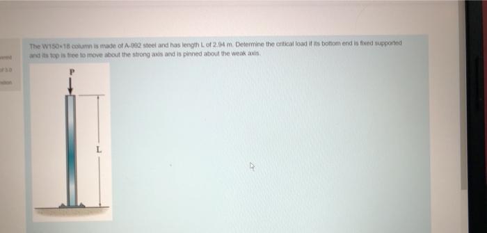 Solved The W150x18 column is made of A.000 steel and has | Chegg.com