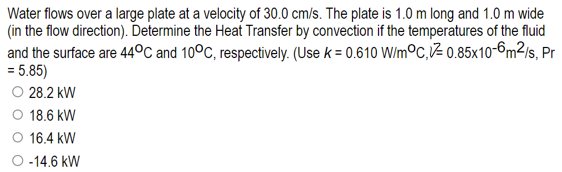 Solved Water flows over a large plate at a velocity of | Chegg.com