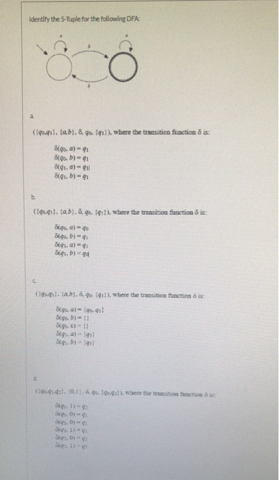 Solved Question 1 Identify the 5-Tuple for the following DFA | Chegg.com