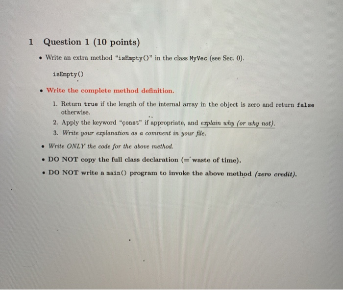 Solved 0 Declaration Of Class Myvec For Use In Graded
