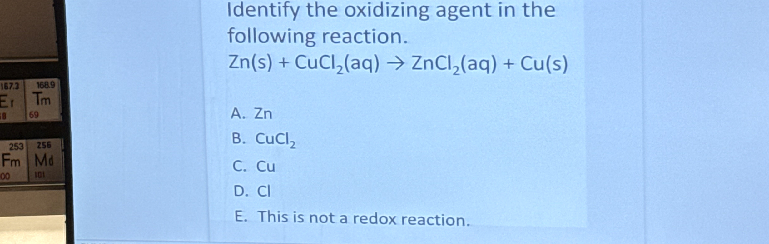 Solved Identify the oxidizing agent in thefollowing | Chegg.com