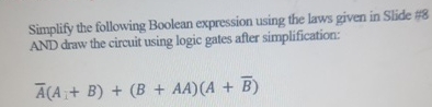 Solved Simplify the following Boolean expression using the | Chegg.com